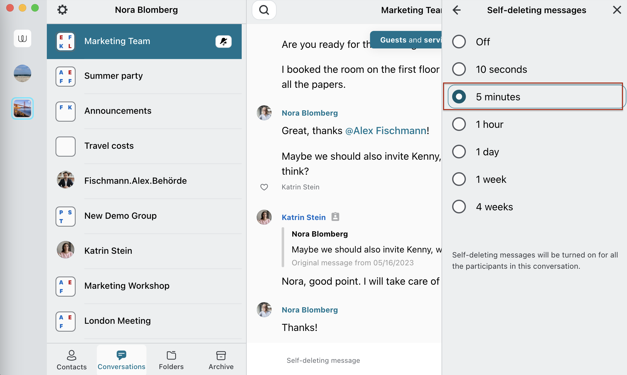 Send a self-deleting message – Wire – Support