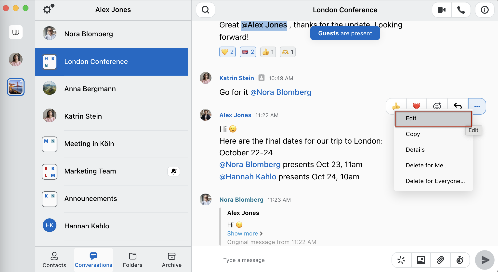 Edit a message – Wire – Support