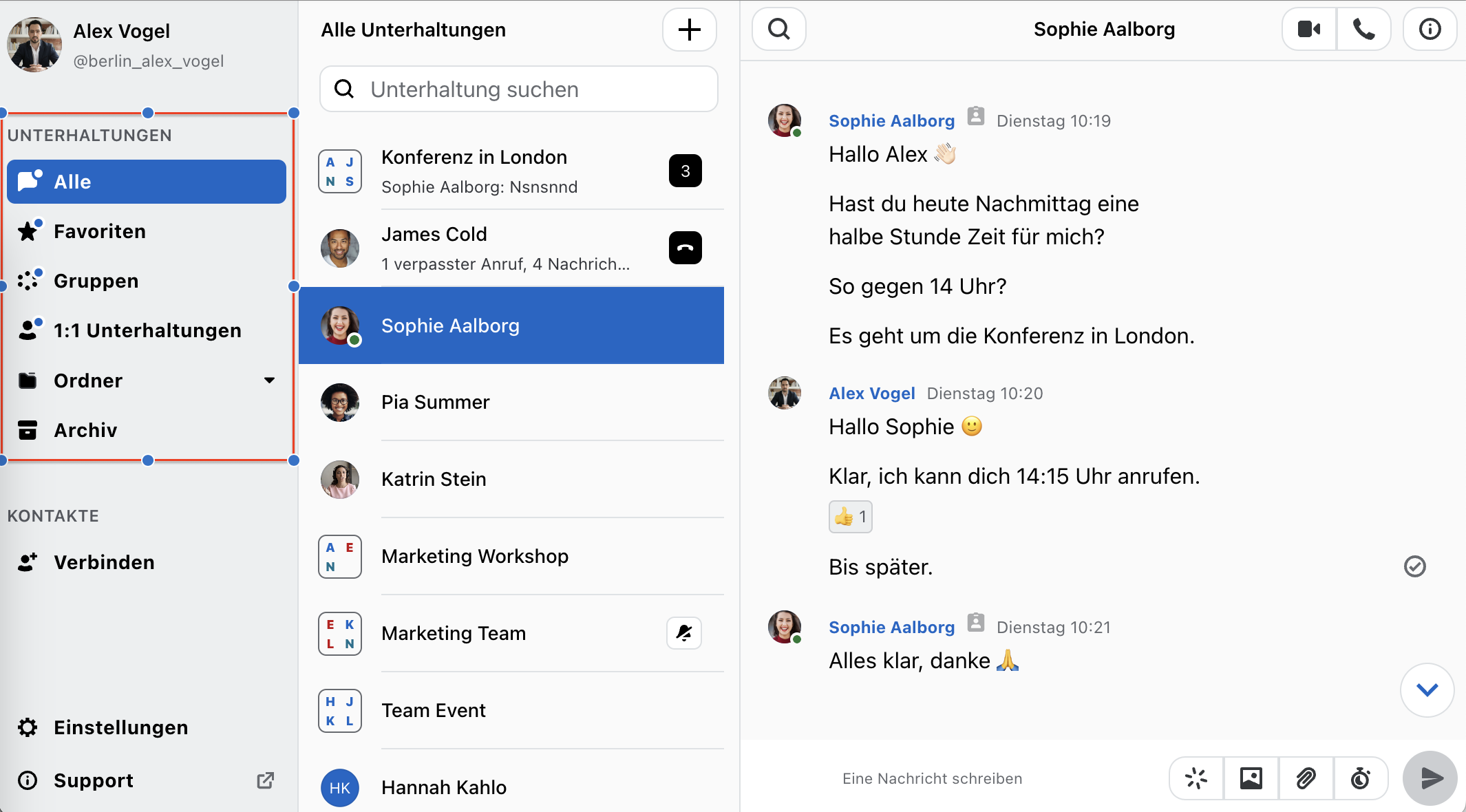 Wie sind meine Unterhaltungen organisiert? – Wire Hilfe