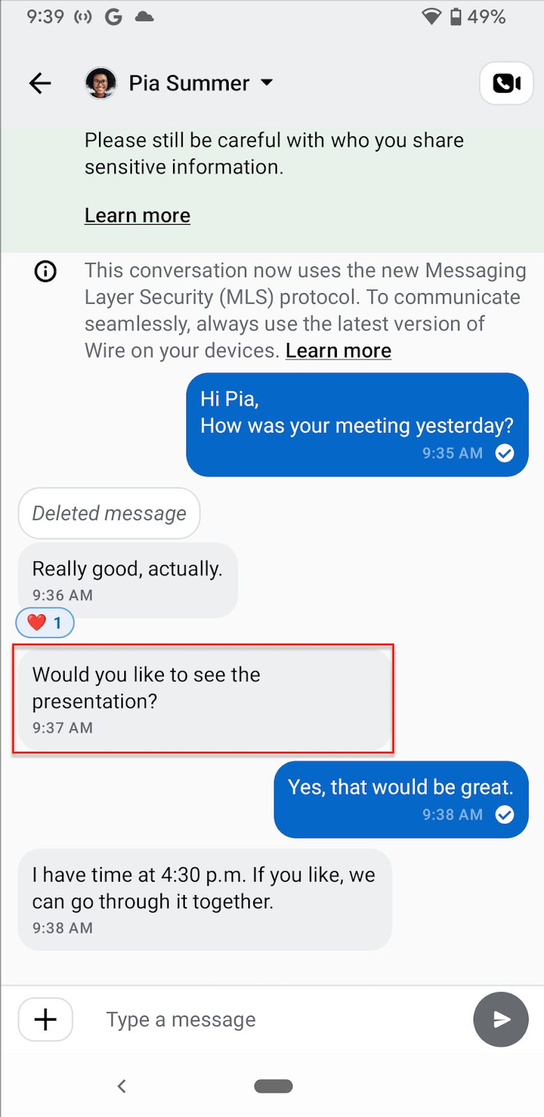 Direct reply to a message – Wire – Support