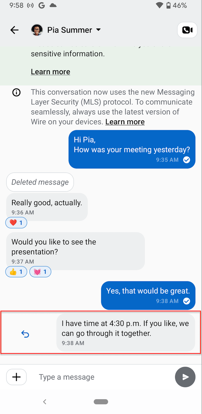 Direct reply to a message – Wire – Support