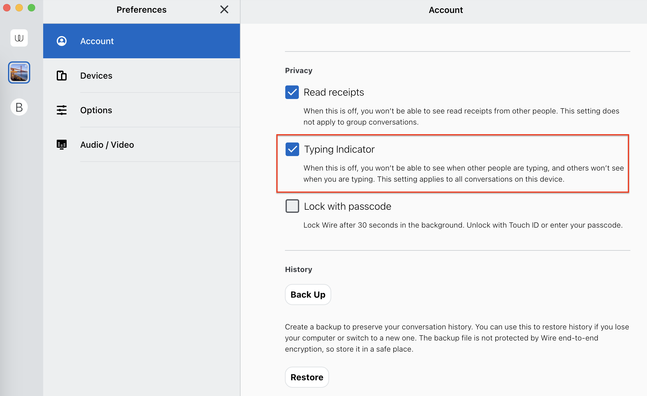 Typing indicator – Wire – Support
